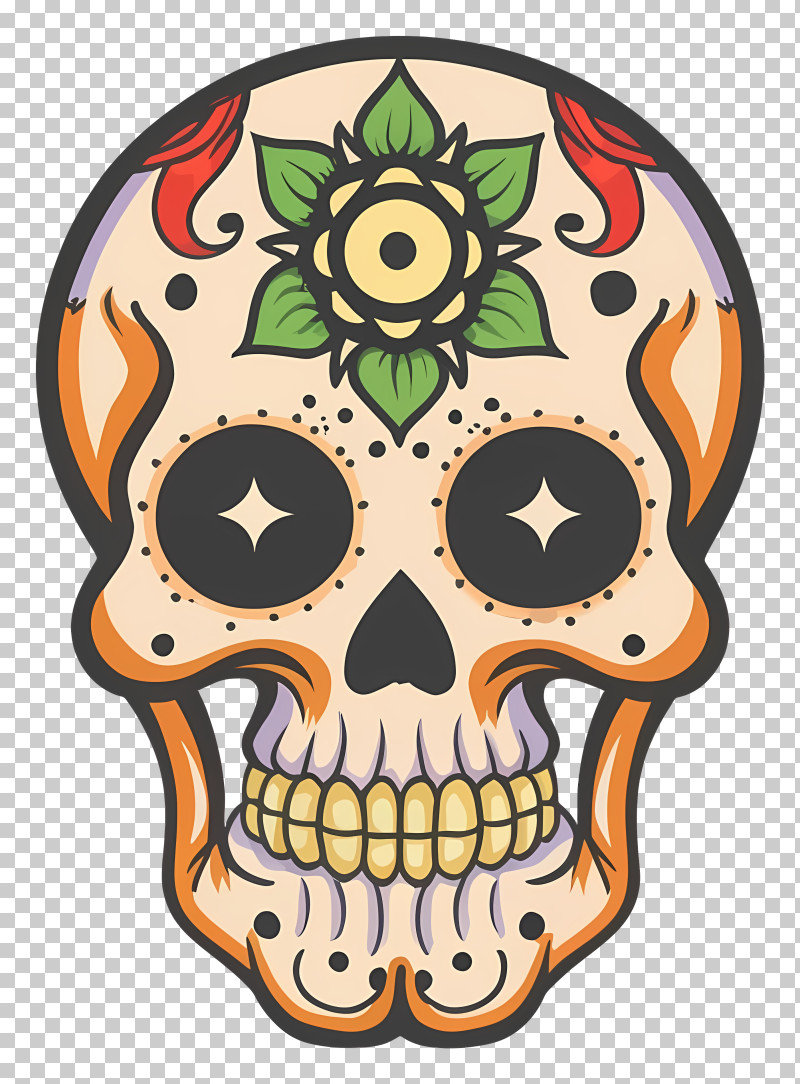 Cartoon - Decorative Sugar Skull With Floral Patterns PNG, Clipart ...
