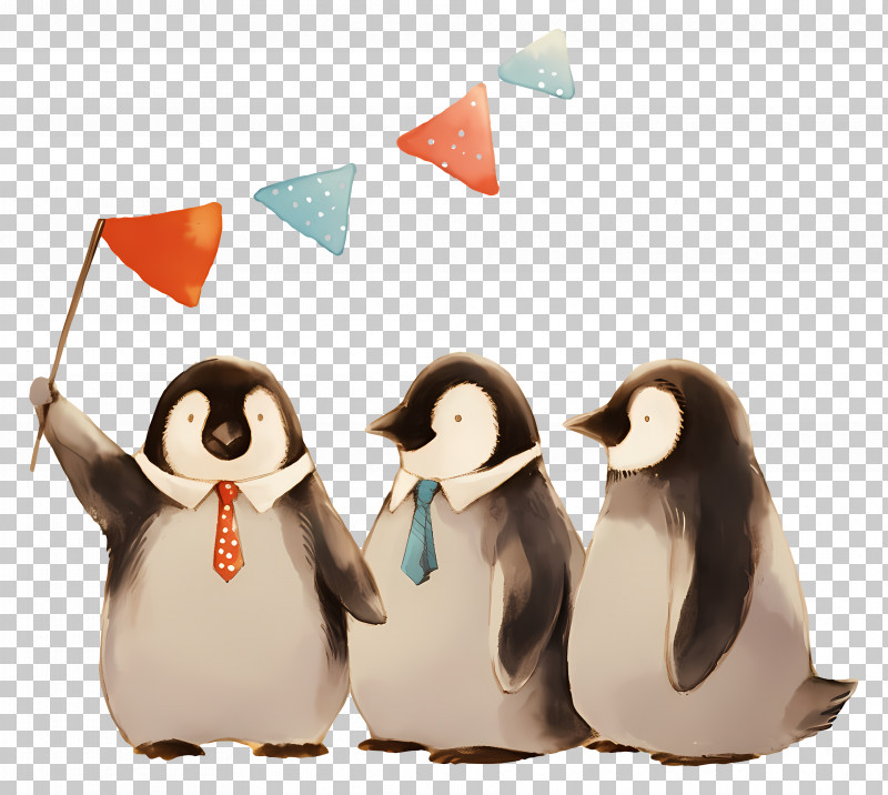 Watercolor Penguins - Cartoon Penguins Celebrating With Flags PNG ...
