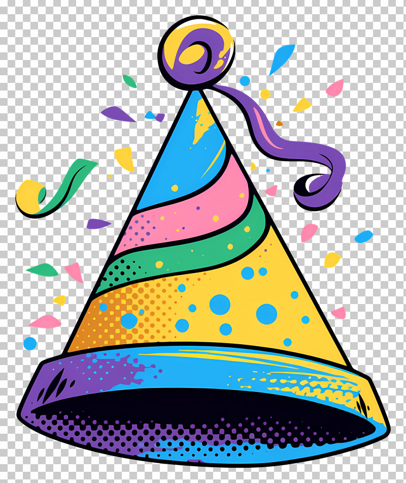 Birthday Hat - Illustrated Colorful Party Hat With Confetti PNG ...