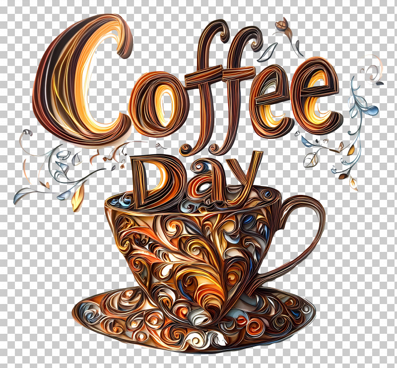 Coffee Day - Artistic Coffee Day Text With Ornamental Cup Design PNG ...