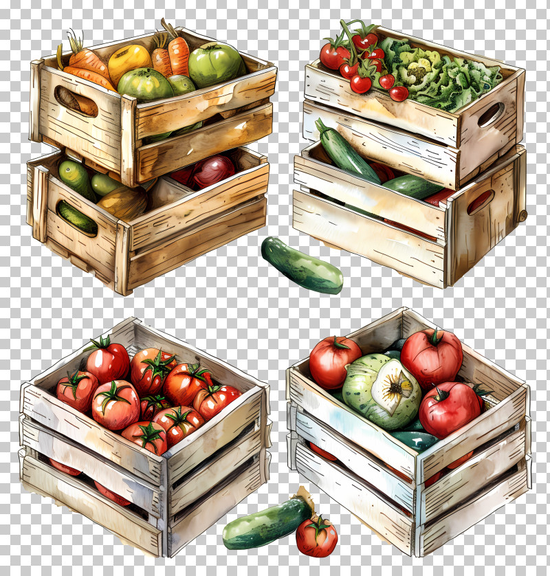 Vegetables And Fruits - Wooden Crates Filled With Fresh Vegetables PNG ...