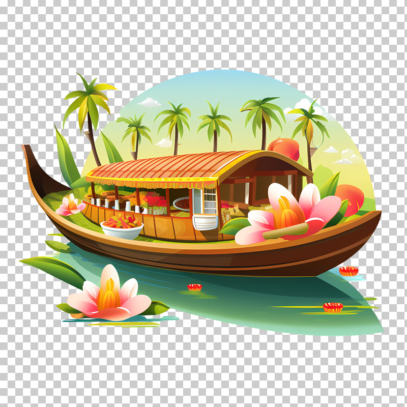 Onam Boat - Houseboat In Scenic Tropical Landscape PNG, Clipart, Exotic ...