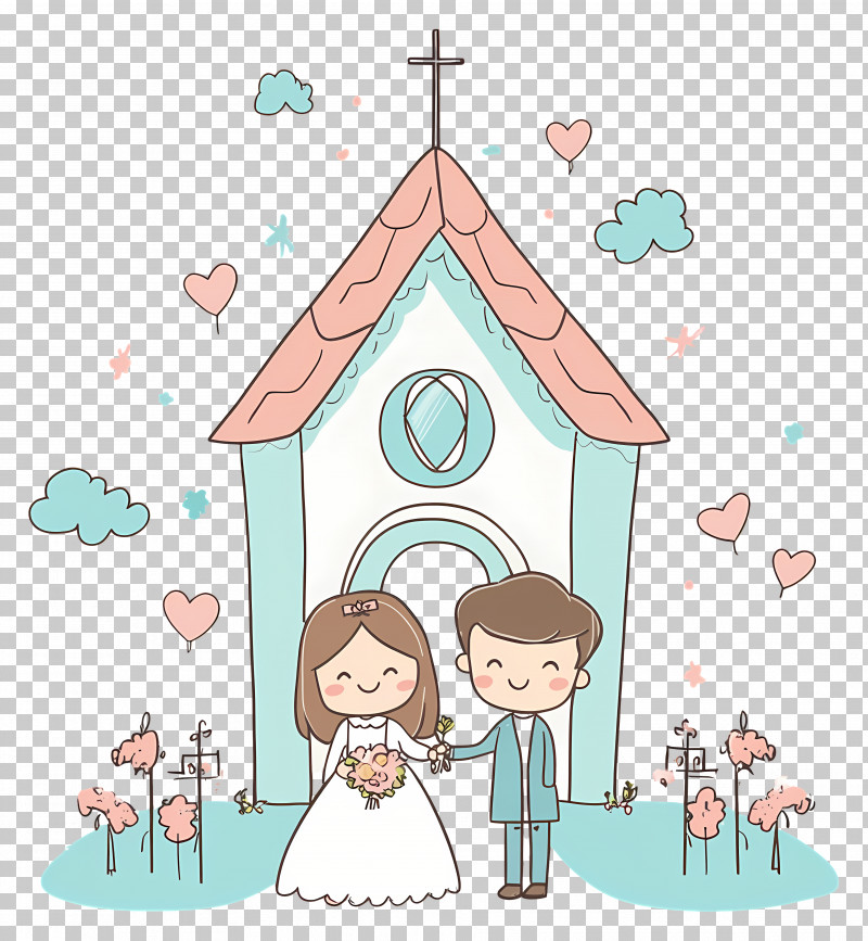 Wedding Church - Cartoon Church With Bride And Groom PNG, Clipart ...