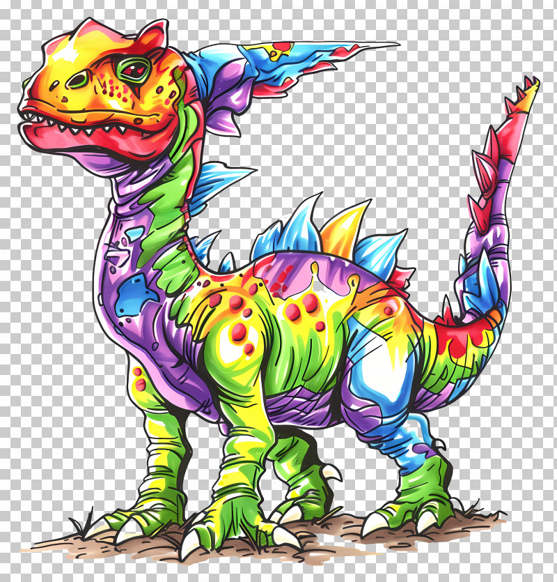 Dinosaur - Colorful Dinosaur Illustration With Rainbow Patterns PNG ...