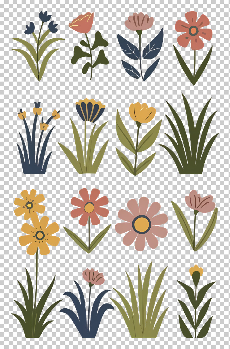 Cartoon Flowers - Simple Floral Pattern Of Plants And Flowers PNG ...