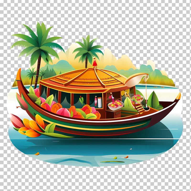 Onam Boat - Decorative Houseboat With Floral Design PNG, Clipart ...
