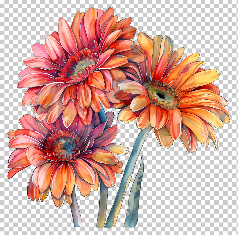 Gerberas Flowers - Bright Orange Gerbera Flowers Illustration PNG ...