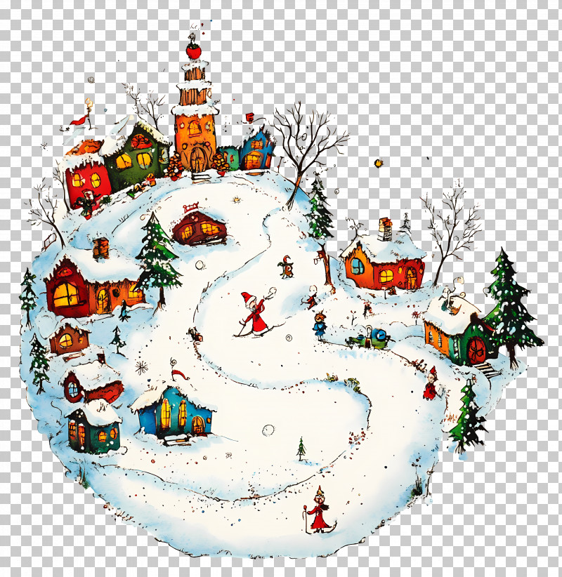 Christmas Card - Snowy Village With Cozy Houses PNG, Clipart, Christmas ...