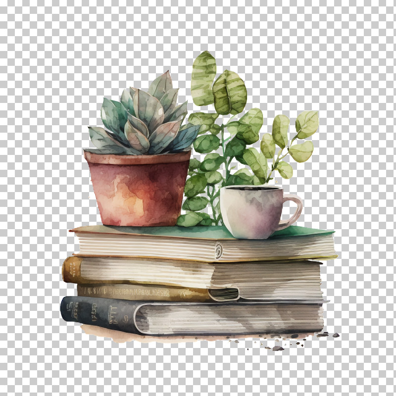Watercolor Stack Of Books - Still Life Of Books And Plants PNG, Clipart ...