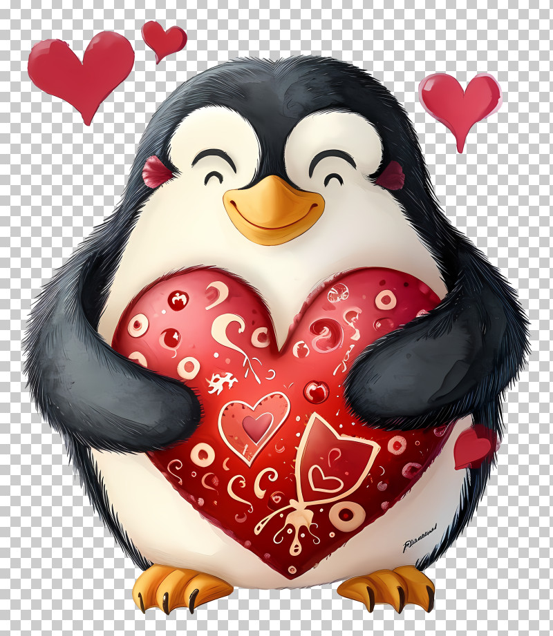 Detailed Character Illustrations - Penguin Holding Heart With Love PNG ...