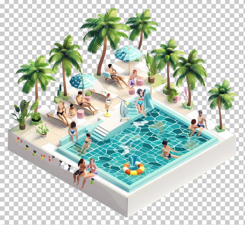 Pool Party - People Enjoying At Swimming Pool With Palm Trees PNG ...