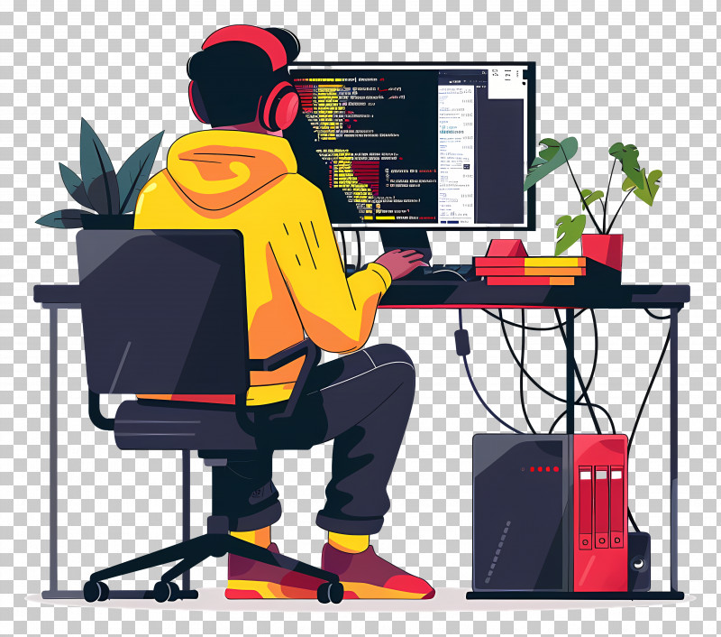 Programmer Coding Programmer Working At Desk Png Clipart Coding Computer Desk Headphones