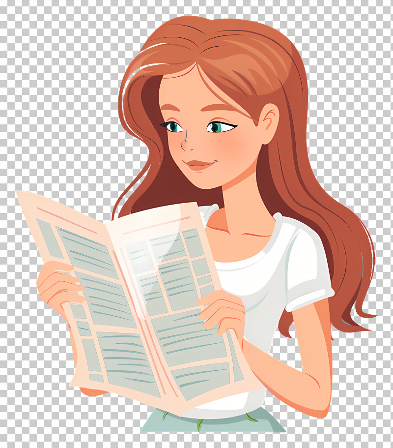 Girl Reading Newspaper - Girl Reading Newspaper Illustration PNG ...