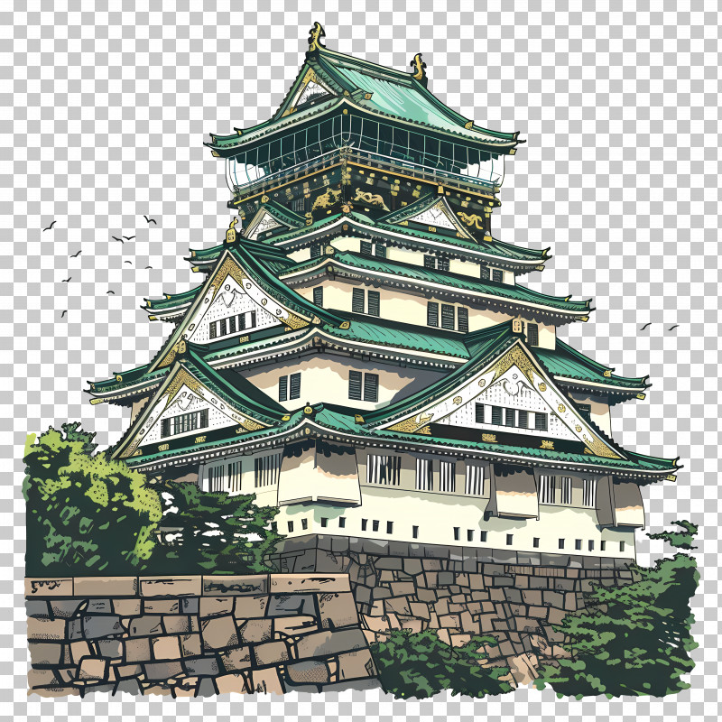 Osaka Castle - Traditional Japanese Castle Building PNG, Clipart ...