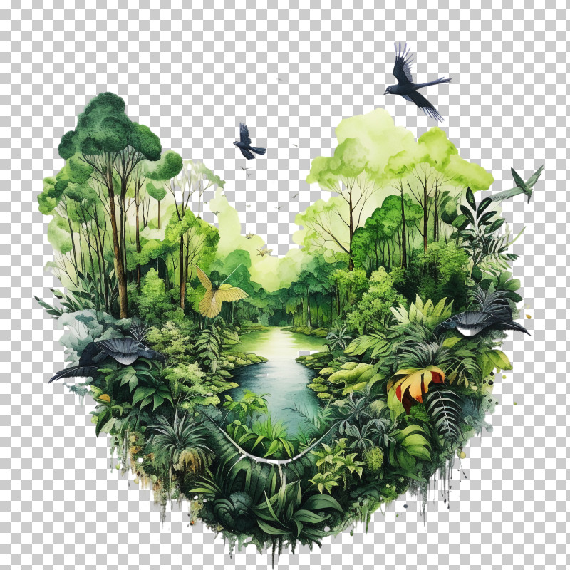 World Nature Conservation Day - Heart-Shaped Forest With Birds PNG ...