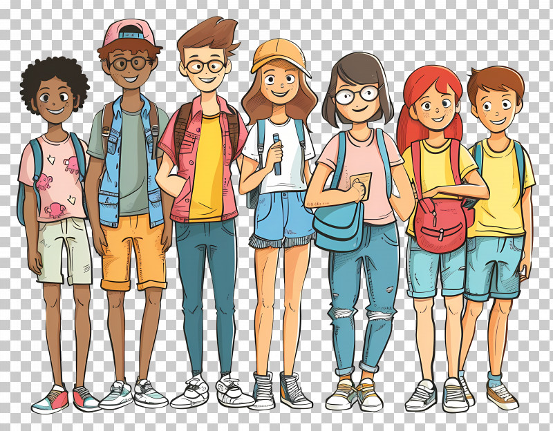 Group Of Students - Illustrated Cartoon Group Of Smiling Kids PNG ...