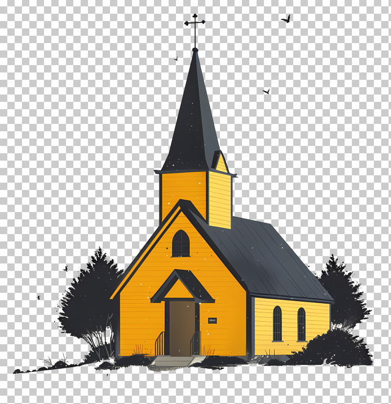 Church - Yellow Church Illustration With Scenic Surroundings PNG ...