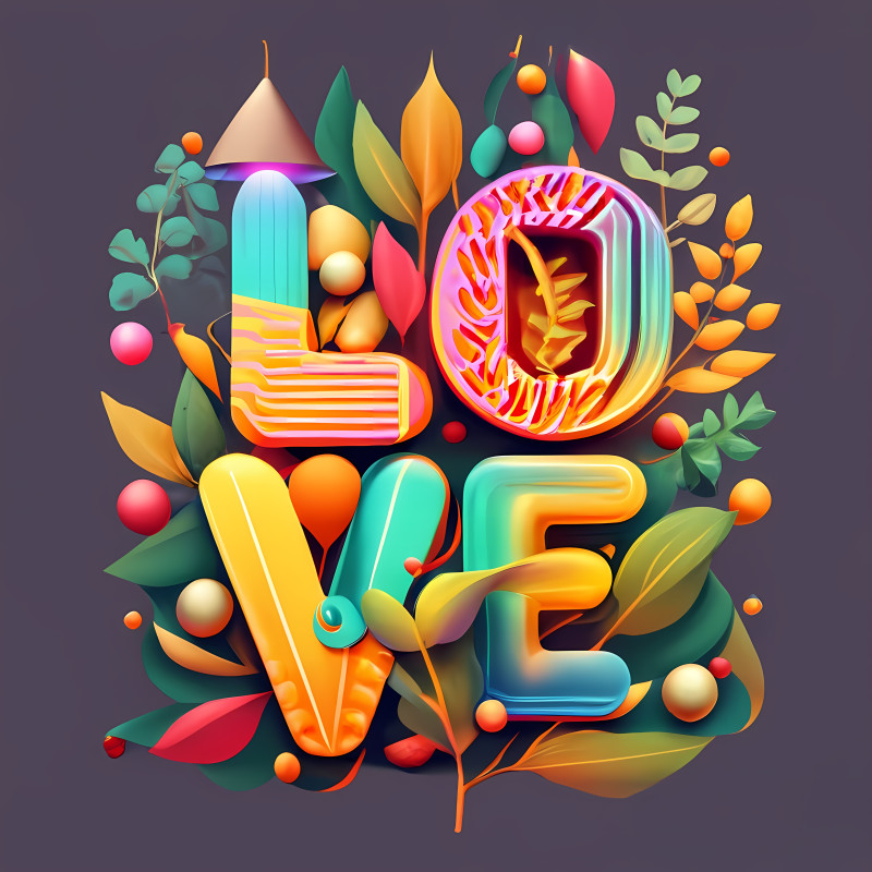 Love Word Art - 3D Love With Leaves And Hearts PNG, Clipart, 3d Love, Affection, Art, Hearts ...