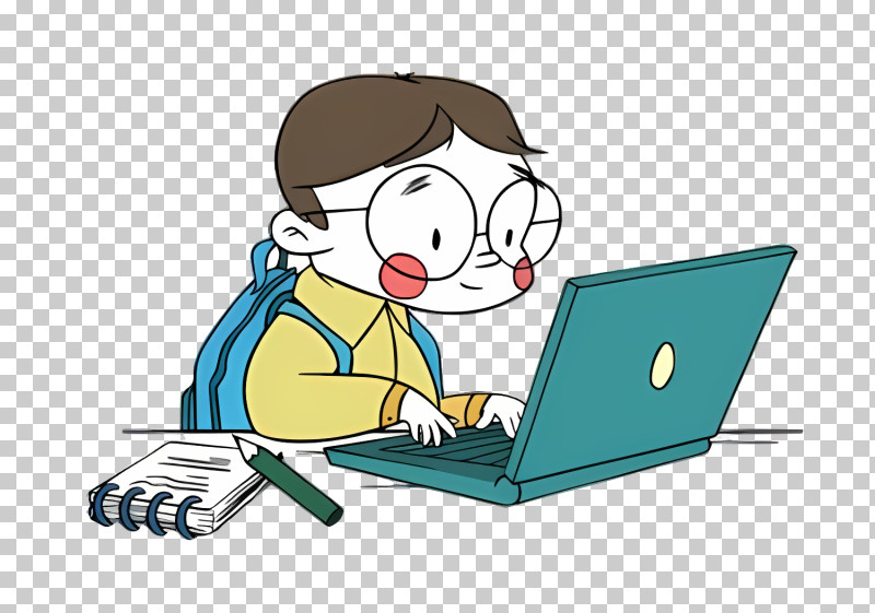 Cartoon Study - Child Learning On Laptop Illustration PNG, Clipart ...