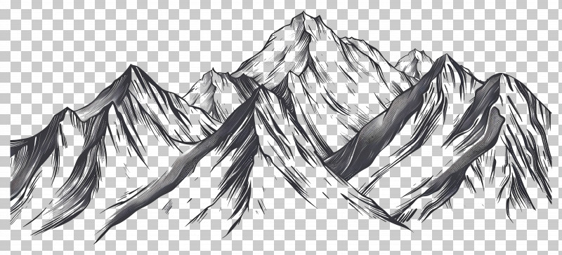 Mountain Outline - Sketched Black And White Mountain Range PNG, Clipart ...