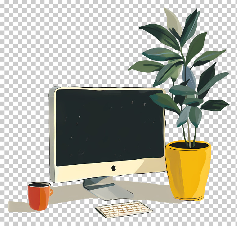 Computer Monitor - Computer With Plant And Mug PNG, Clipart, Computer, Computer Monitor ...