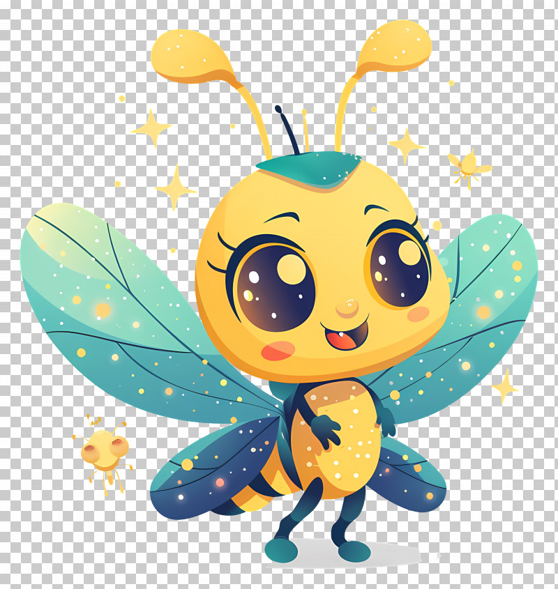 Firefly Queen - Cute Cartoon Bee With Glowing Wings And Sparkles PNG ...