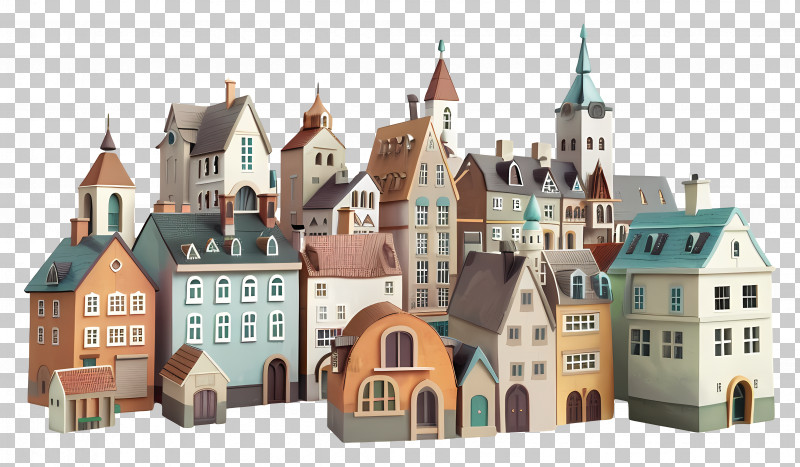 Old Town - Small Colorful Village Buildings In Artistic Style PNG ...