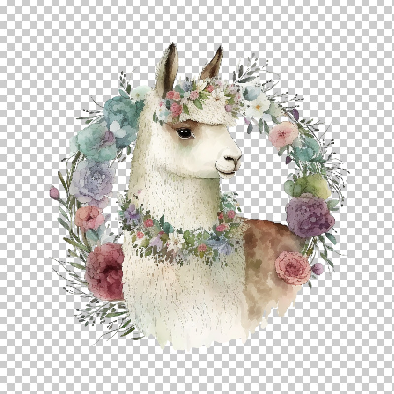 Watercolor Llama - Decorative Llama Illustration With Floral Wreath PNG ...