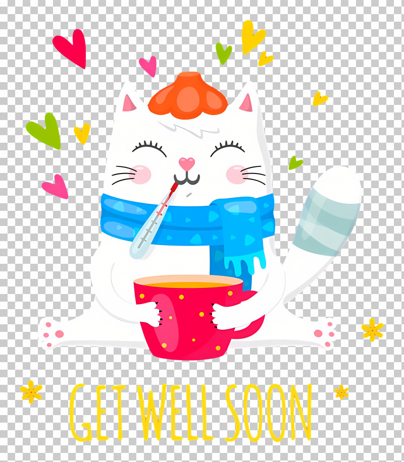 Get Well Soon - Sick Cat With Thermometer And Scarf PNG, Clipart, Cute ...
