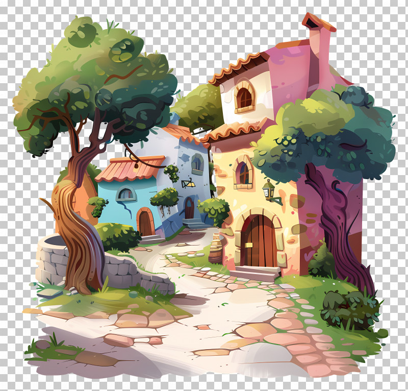 Village Street - Charming Cartoon Village Street PNG, Clipart, Animated ...