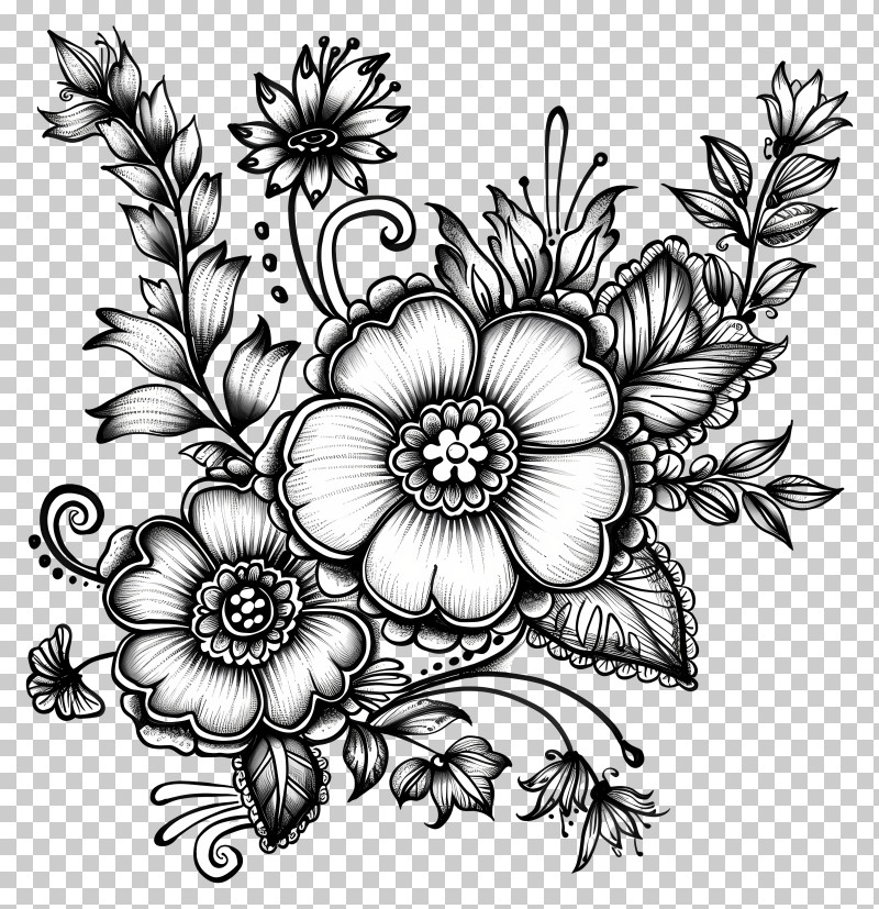 Mehndi Design Flower - Floral Black Ink Design With Ornamental Patterns ...
