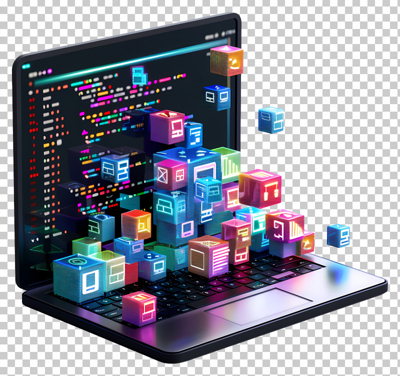 Code Editing - Laptop With Floating Cubes PNG, Clipart, Code Editing, Coding, Computer ...