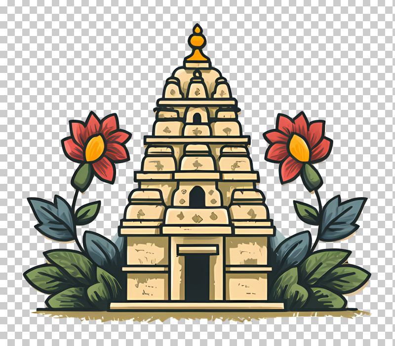Hindu Temple - Temple Illustration With Flowers PNG, Clipart ...