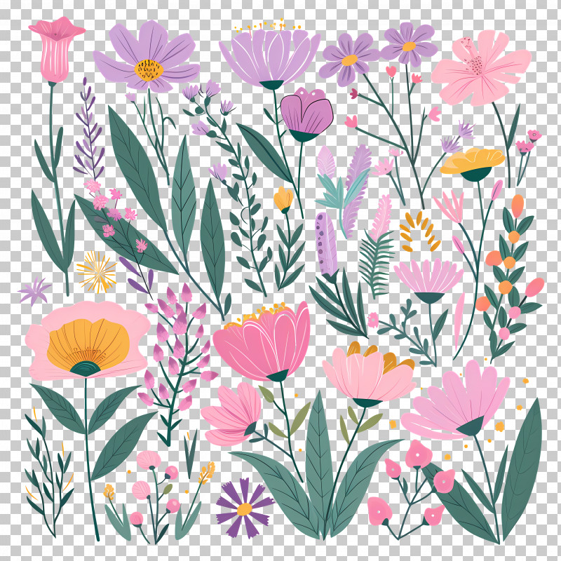 Bright Flowers - Colorful Floral Illustration With Bright Blooms PNG ...