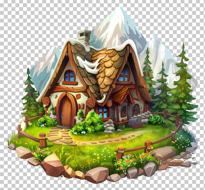 Mountain Lodge - Storybook Cottage In Scenic Landscape Illustration PNG ...