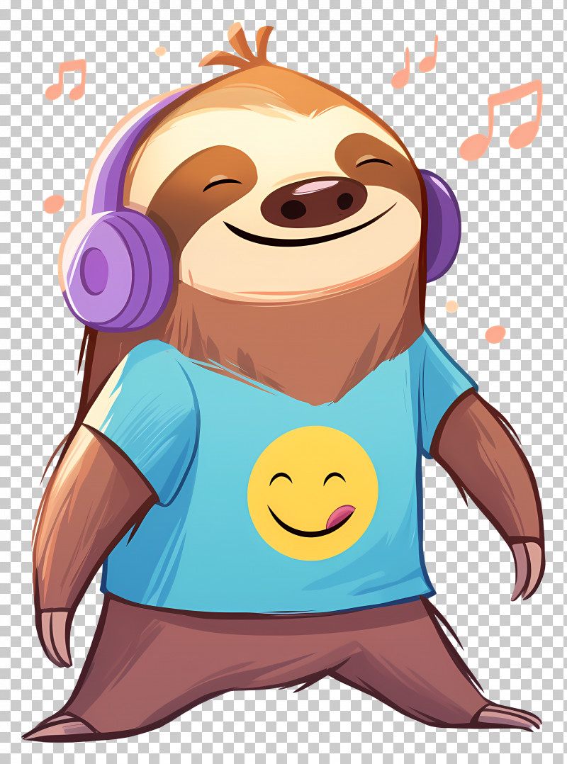 Sloth - Happy Sloth With Headphones Cartoon Design PNG, Clipart, Animal ...