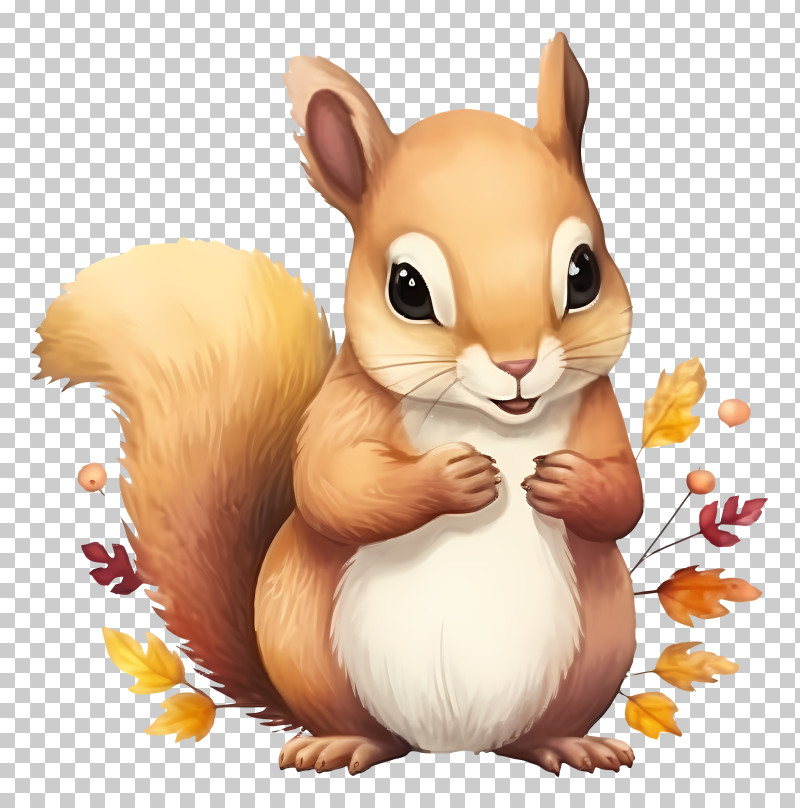 Squirrel Baby Emoji - Cute Squirrel With Autumn Leaves Illustration PNG ...
