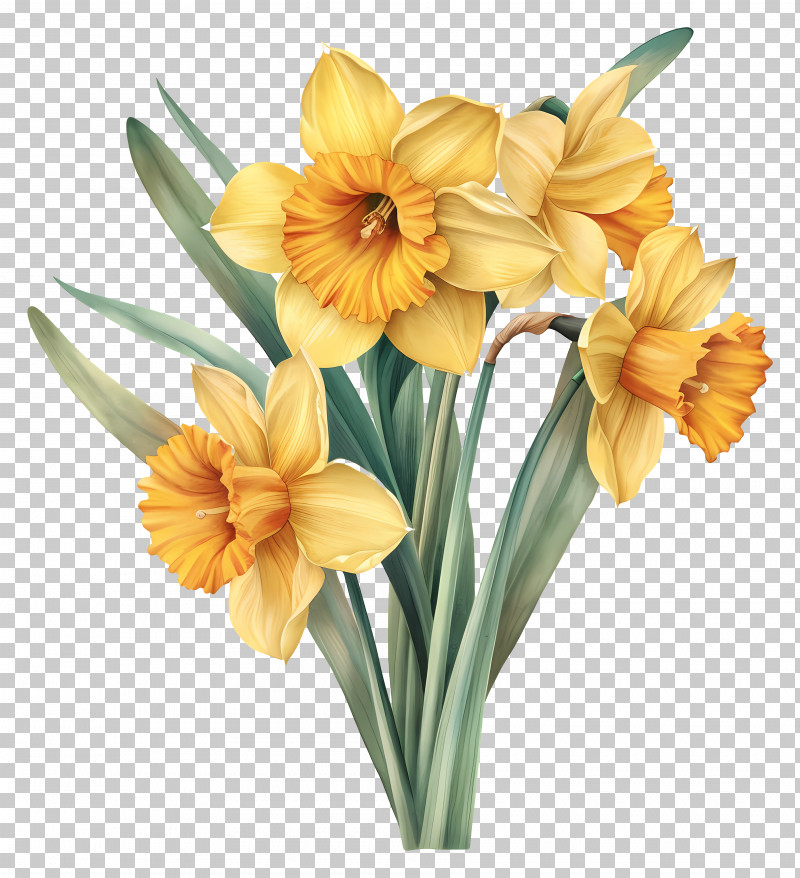 Yellow Daffodil Bouquet - Beautiful Yellow Daffodils In Full Bloom PNG ...