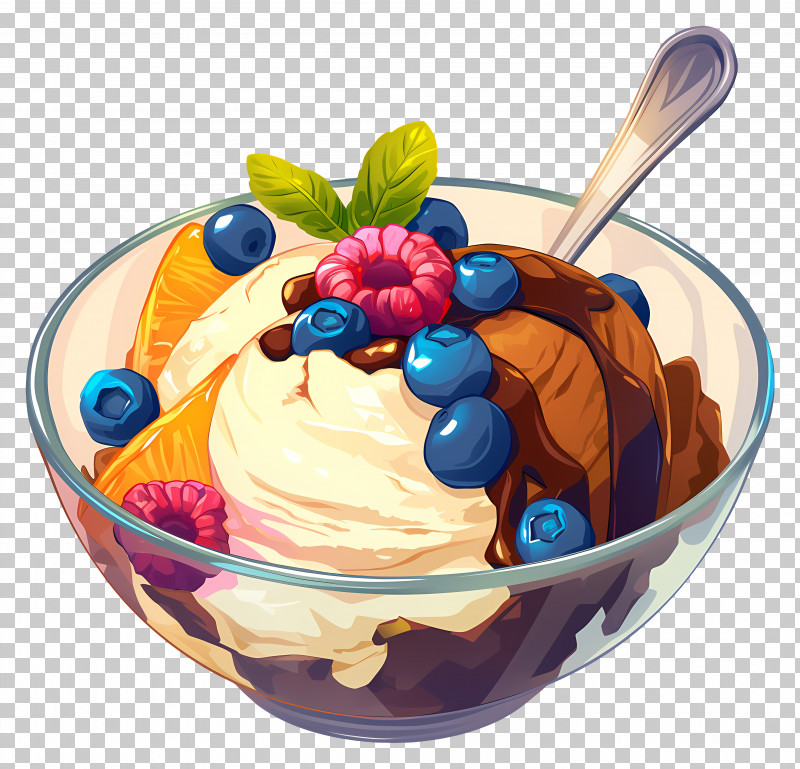 National Sundae Day - Ice Cream Sundae With Fruits In Glass Bowl PNG ...