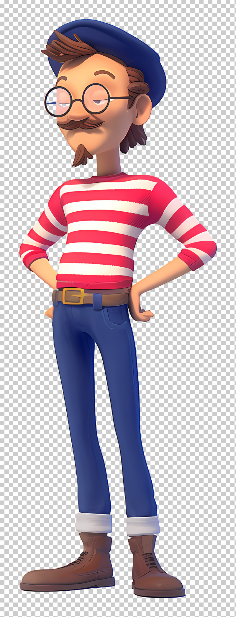 French Man - Stylish Cartoon Man In Striped Shirt And Glasses PNG ...