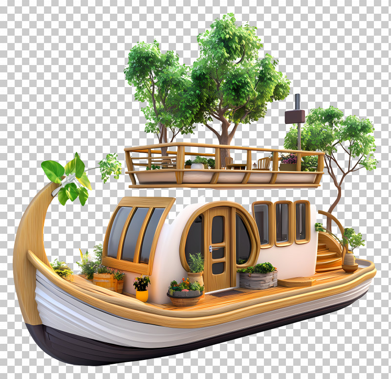 House Boat - Houseboat With Trees On Top PNG, Clipart, Floating, House ...