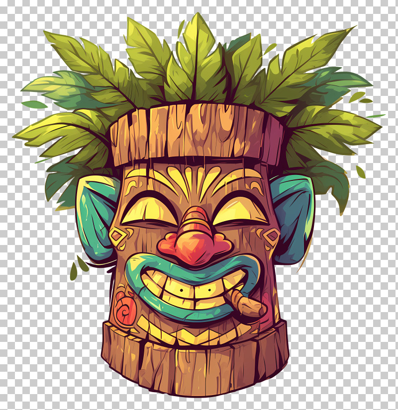 Tiki Mask - Tiki Mask With Leaves PNG, Clipart, Decor, Green, Smile ...