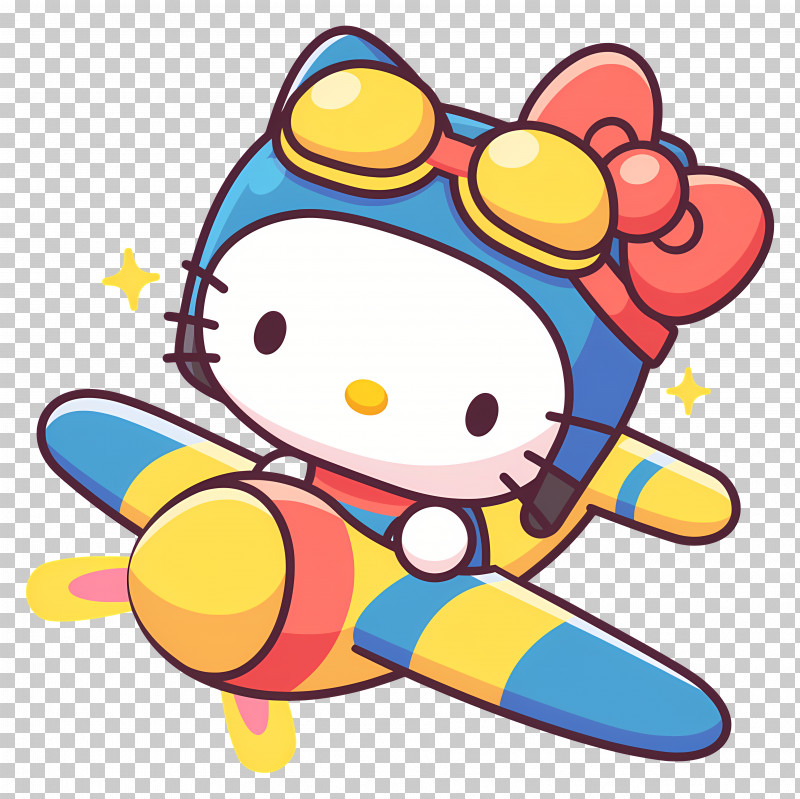 Hello Kitty Riding Airplane - Cartoon Cat Pilot In Airplane PNG ...