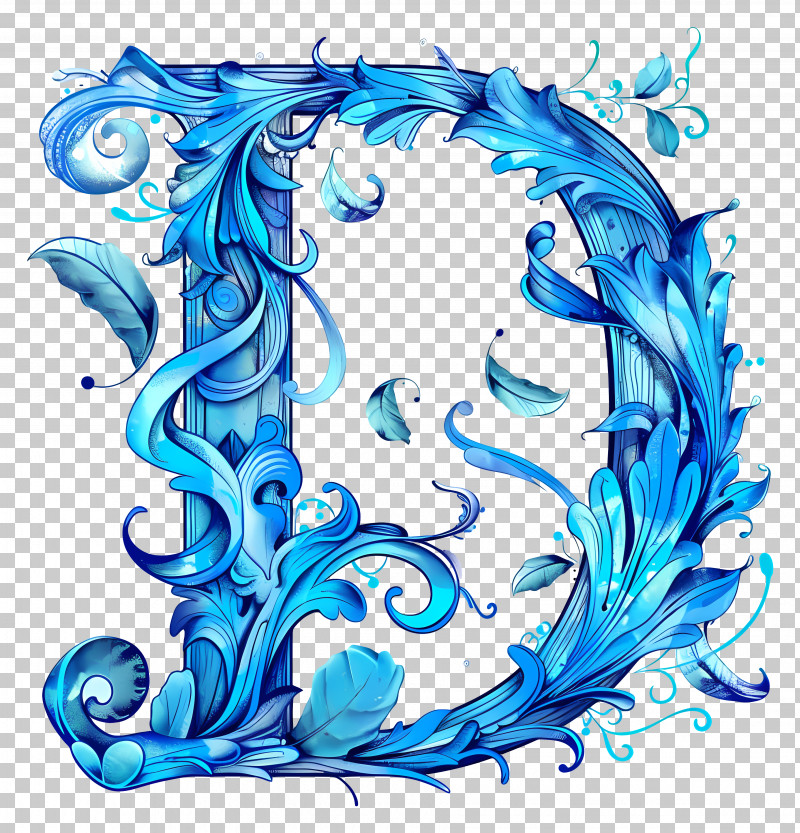 Letter D - Ornate Blue Letter D PNG, Clipart, Alphabet, Blue, Blue Letter D, Decorative, Floral ...