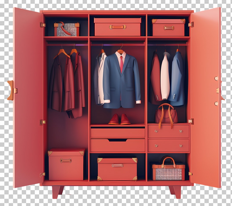 Wardrobe - Red Wardrobe With Clothes And Accessories PNG, Clipart, Bags ...