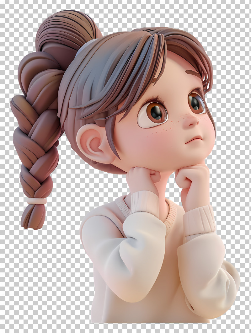 Thinking Girl - Animated Girl With Braided Hair PNG, Clipart, 3d ...