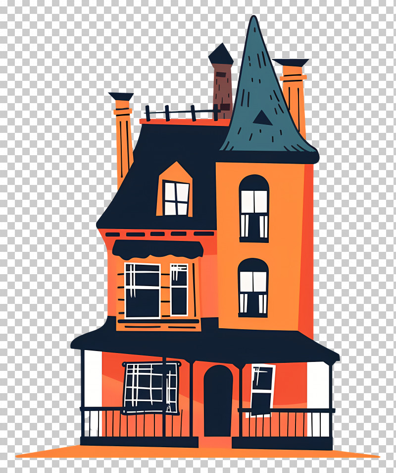Haunted House - Orange Haunted House Illustration For Halloween PNG ...
