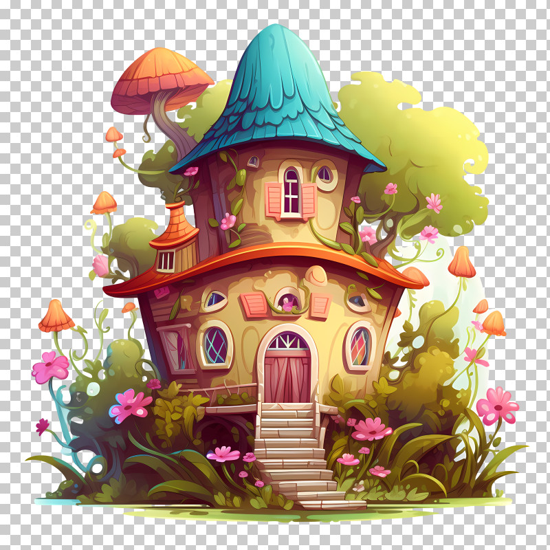 Fairy House - Magical Fairy Tale House With Blue Roof PNG, Clipart ...
