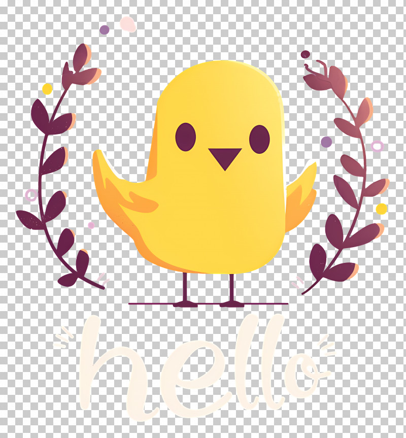 Cute Bird - Yellow Bird With Wreath Saying Hello PNG, Clipart, Animal ...