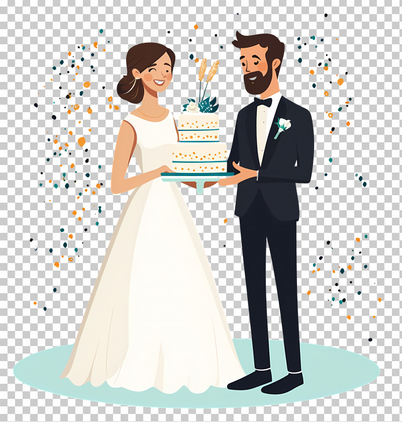 Wedding Celebration - Cartoon Wedding Couple With Cake PNG, Clipart ...